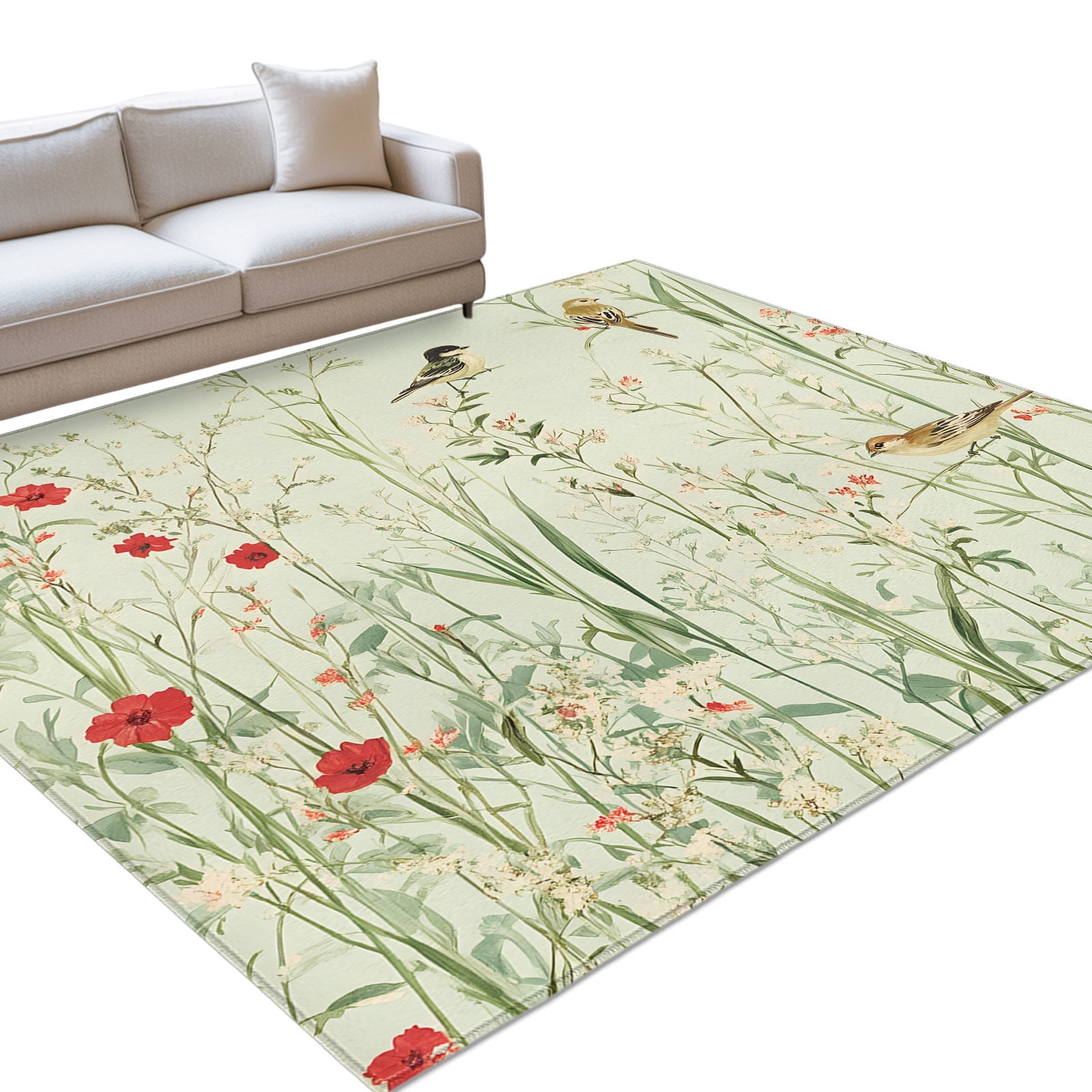 Area Rug 5x7ft Bird Washable Area Rugs for Living Room Spring Floral ...