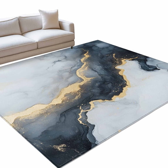 Area Rug 5x7ft Black Gold Marble Washable Area Rugs for Living Room ...