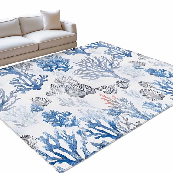 Area Rug 5x7ft Blue Coral Starfish Shell Washable Area Rugs for Living ...