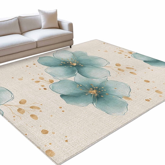 Area Rug 5x7ft Blue Flower Washable Area Rugs for Living Room Petals ...