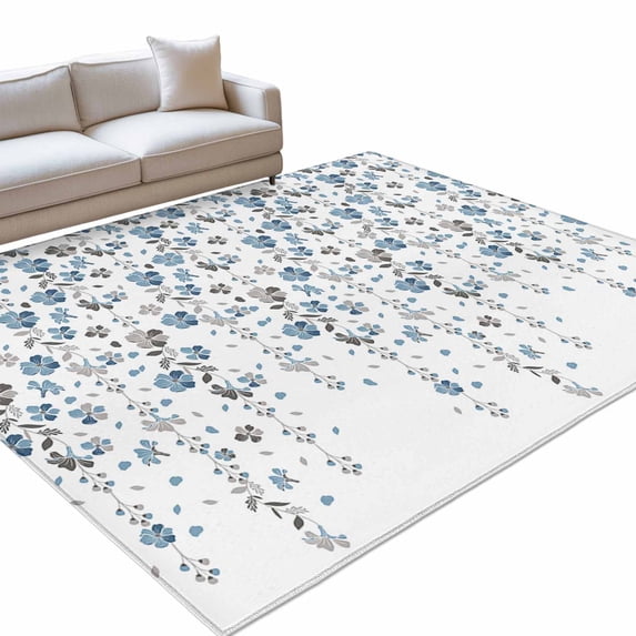 Area Rug 5x7ft Blue Grey Floral Washable Area Rugs for Living Room ...