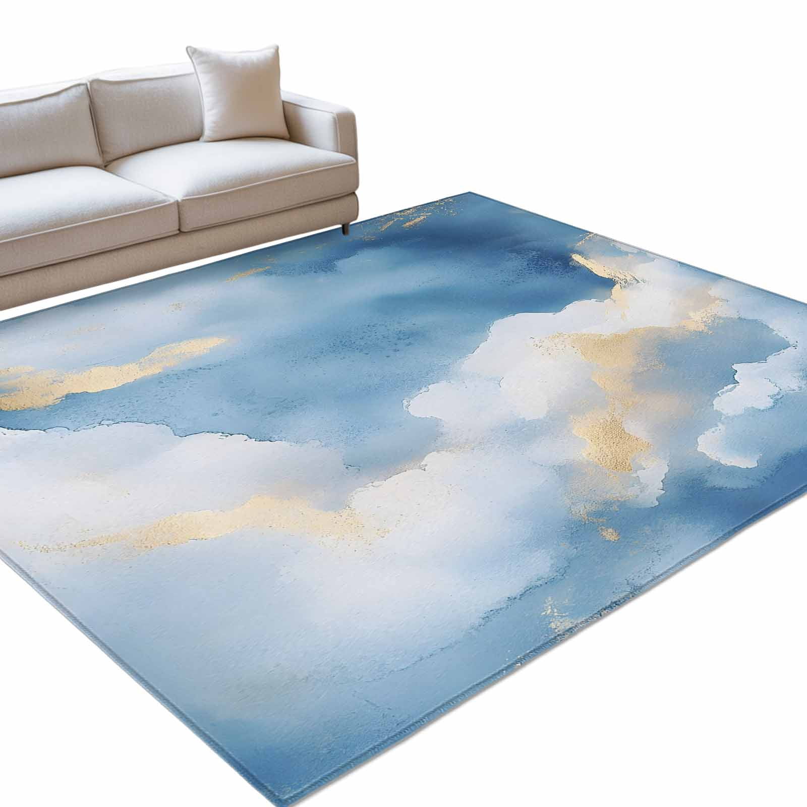 Area Rug 5x7ft Blue Marble Washable Area Rugs for Living Room Gold ...