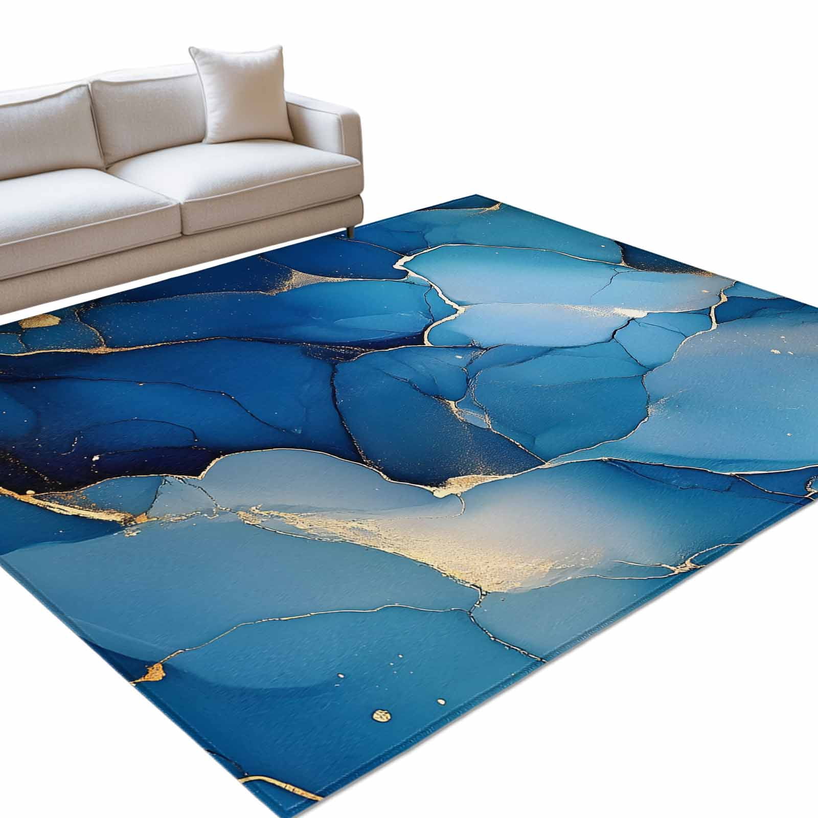 Area Rug 5x7ft Blue Marble Washable Area Rugs for Living Room Modern ...