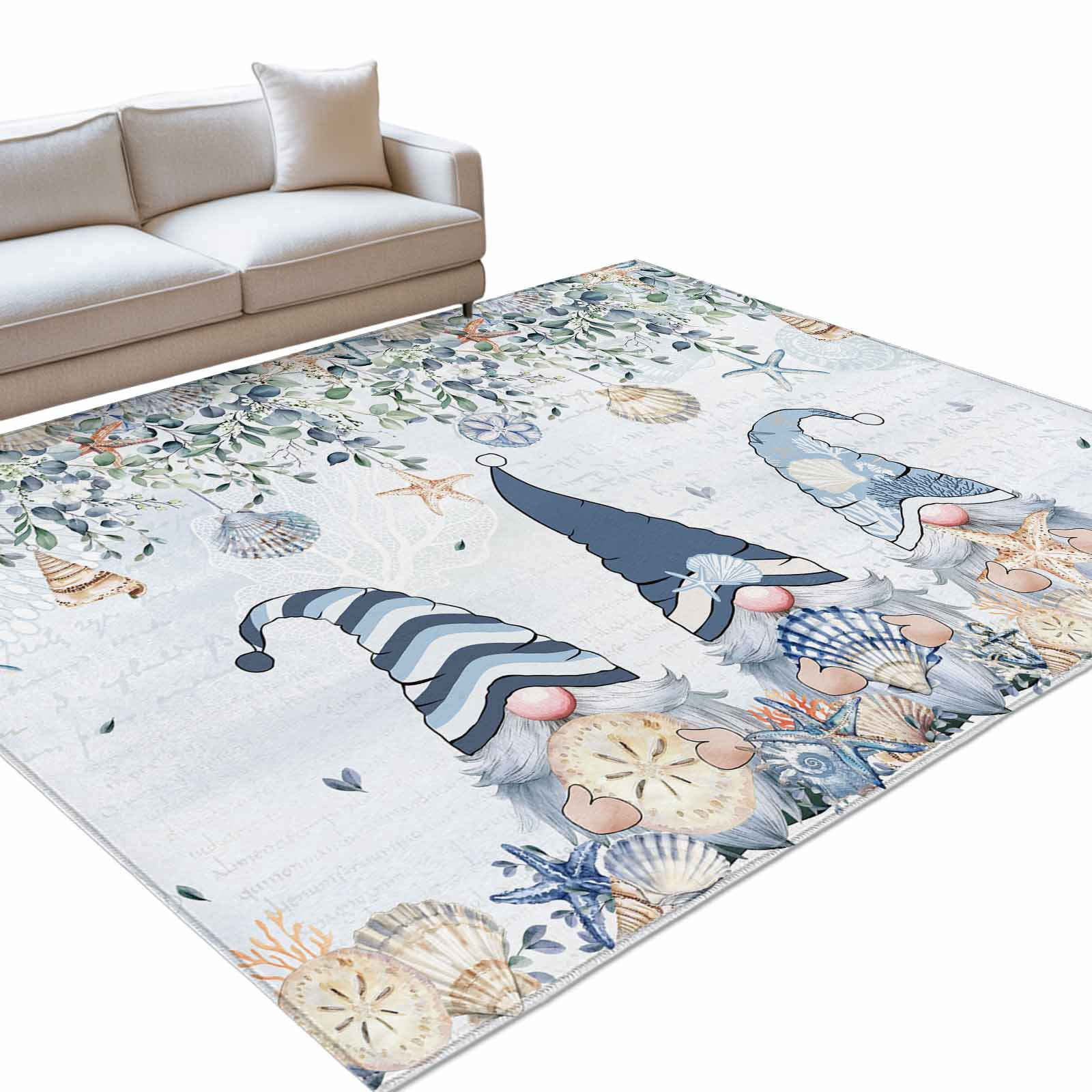 Area Rug 5x7ft Blue Ocean Gnome Washable Area Rugs for Living Room ...