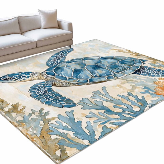 Area Rug 5x7ft Blue Turtle Ocean Washable Area Rugs for Living Room ...