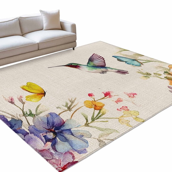Area Rug 5x7ft Butterfly Bird Washable Area Rugs for Living Room Spring ...