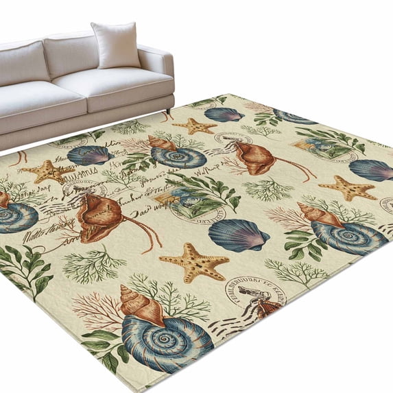 Area Rug 5x7ft Coasta Shell Starfish Conch Washable Area Rugs for ...