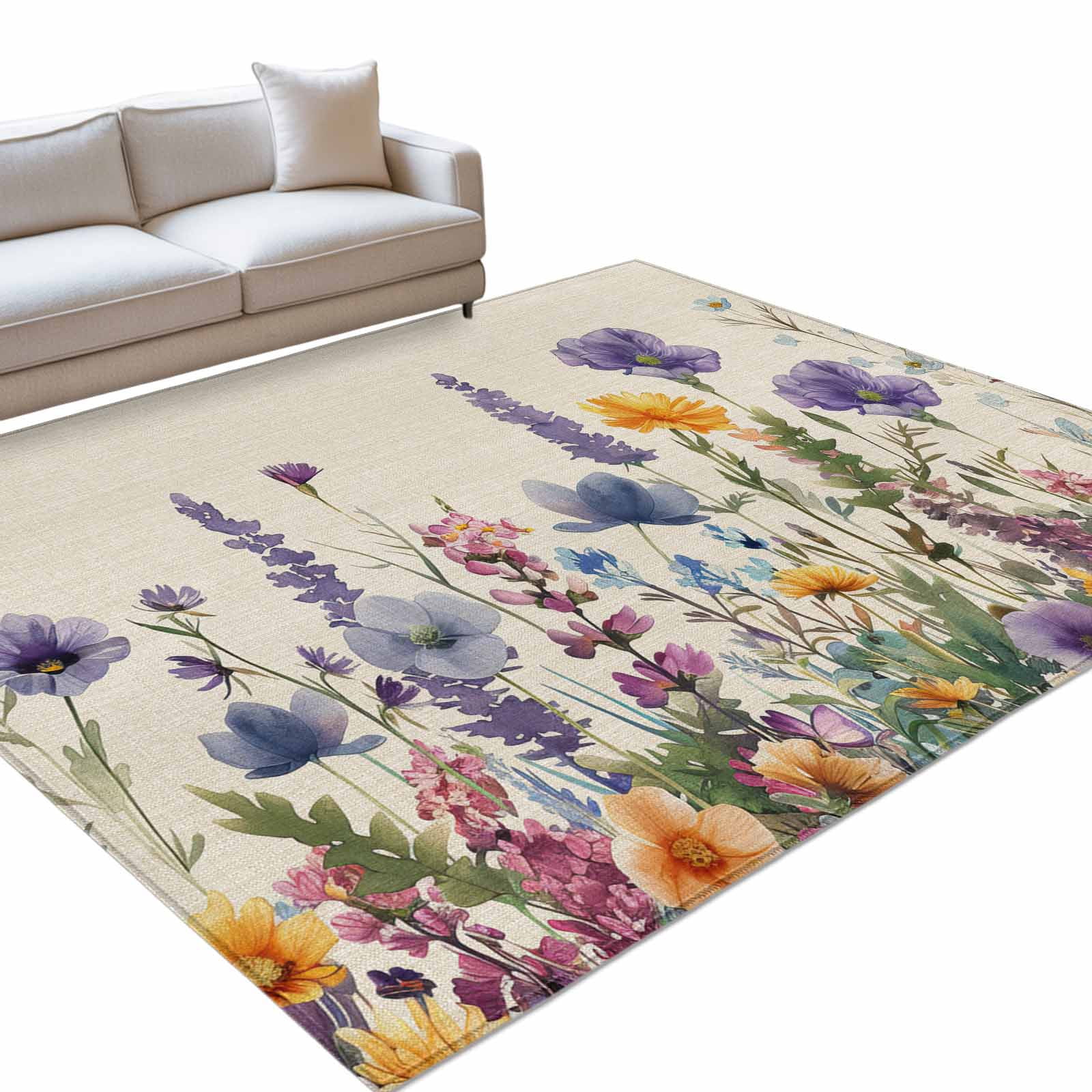 Area Rug 5x7ft Daisy Lavender Floral Washable Area Rugs for Living Room ...