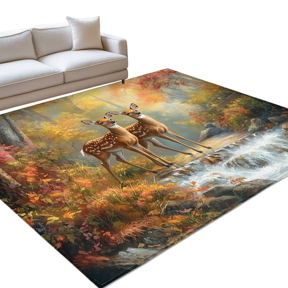 Area Rug 5x7ft Deer Washable Area Rugs for Living Room Orange Maple ...