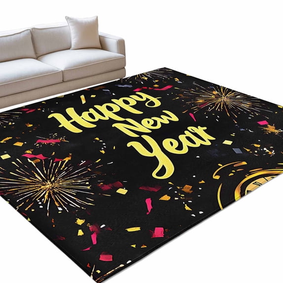 Area Rug 5x7ft Fireworks Clock Washable Area Rugs for Living Room Happy ...
