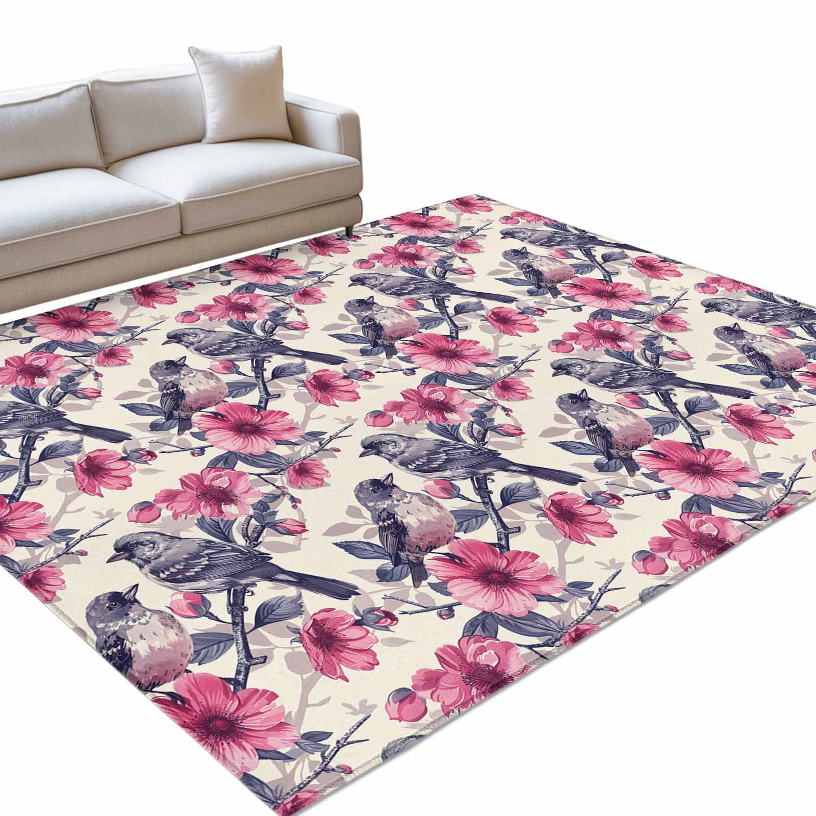 Area Rug 5x7ft Flower Floral Branch Washable Area Rugs for Living Room ...