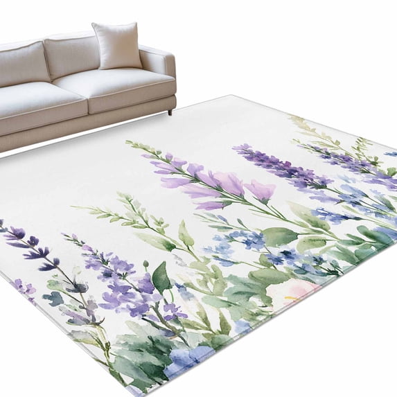 Area Rug 5x7ft Flowers Lavender Washable Area Rugs for Living Room ...