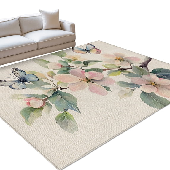 Area Rug 5x7ft Flowers Leaf Butterfly Washable Area Rugs for Living ...