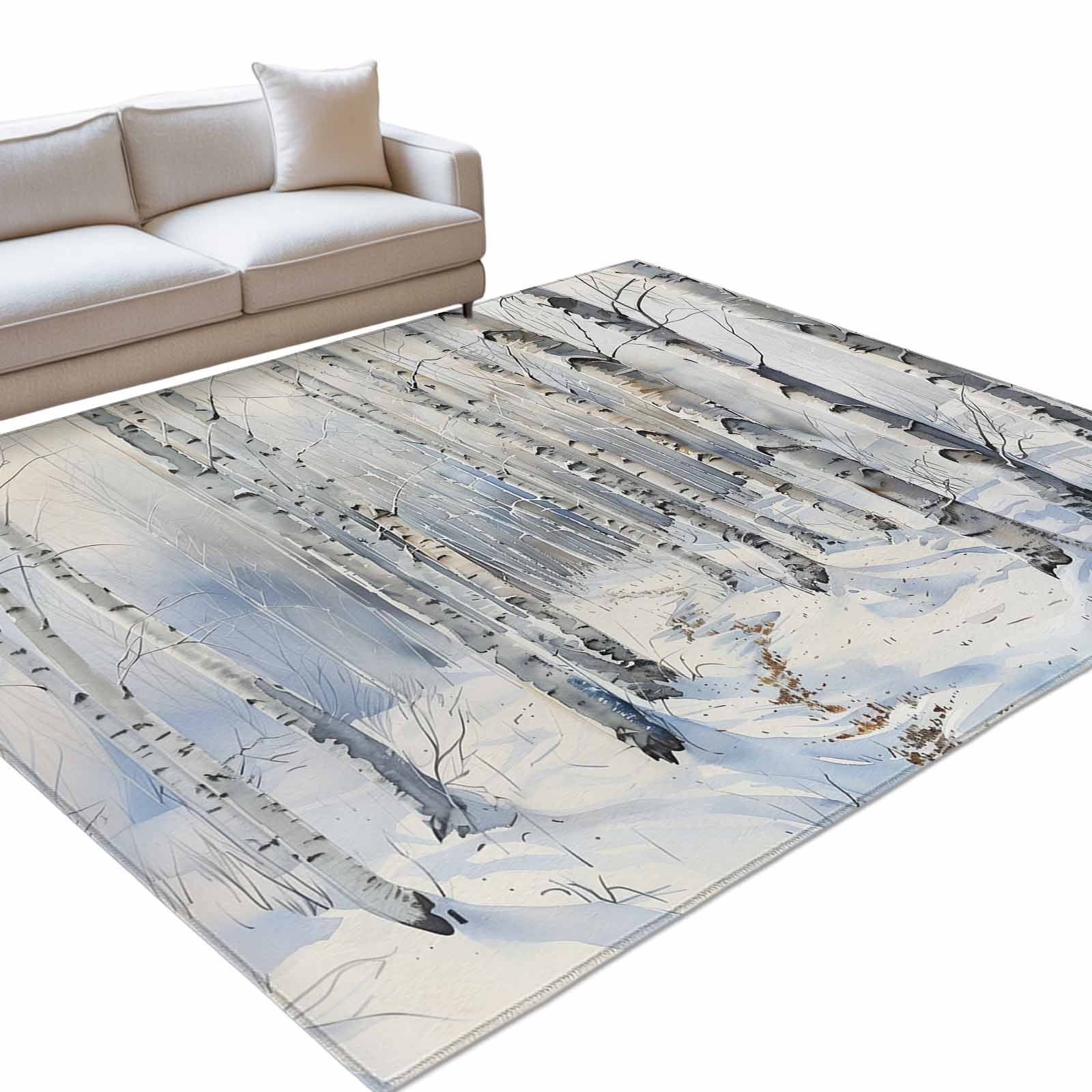Area Rug 5x7ft Forest Washable Area Rugs for Living Room Winter Scene ...
