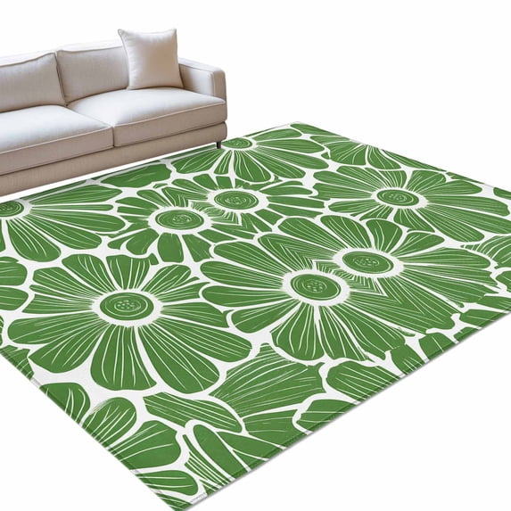 Area Rug 5x7ft Green Floral Washable Area Rugs for Living Room Abstract ...