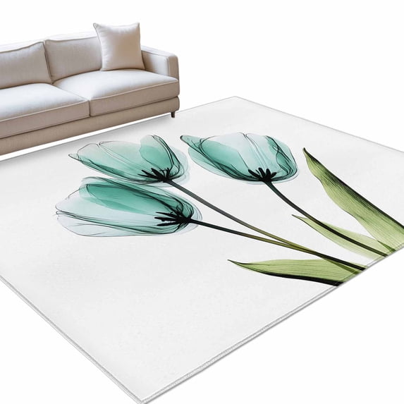Area Rug 5x7ft Green Flower Washable Area Rugs for Living Room Abstract ...