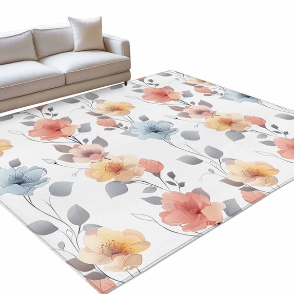 Area Rug 5x7ft Hand Drawn Floral Washable Area Rugs for Living Room ...