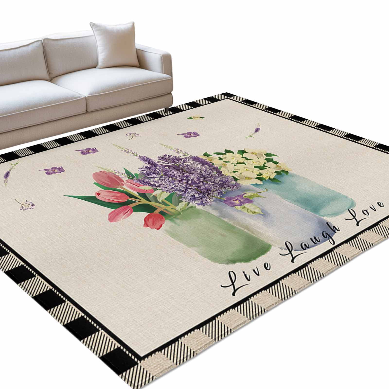 Area Rug 5x7ft Lavender Tulip Jasmine Washable Area Rugs for Living ...