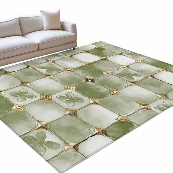 Area Rug 5x7ft Light Green Floral Leaves Washable Area Rugs for Living ...