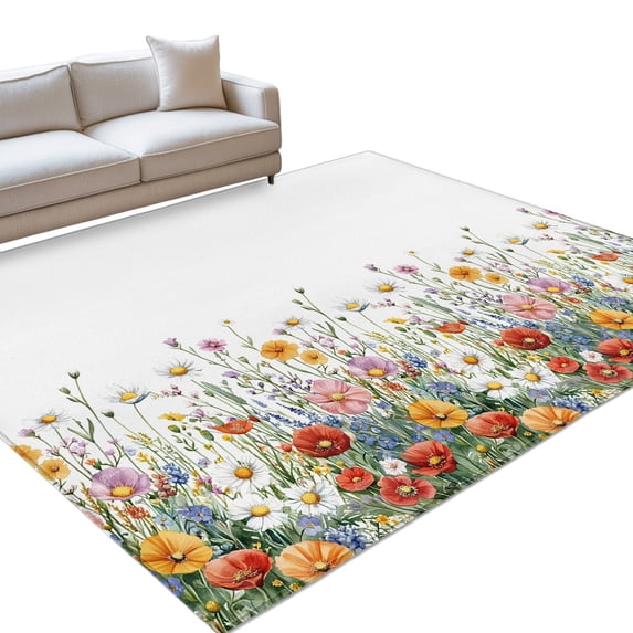 Area Rug 5x7ft Lily Daisy Flower Washable Area Rugs for Living Room ...