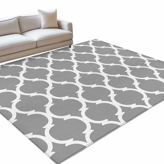 Area Rug 5x7ft Moroccan Lattice Washable Area Rugs for Living Room Grey ...
