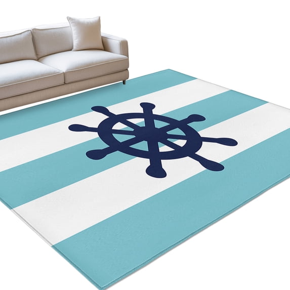 Area Rug 5x7ft Nautical Rudder Washable Area Rugs for Living Room Blue ...