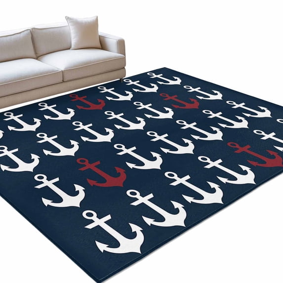 Area Rug 5x7ft Nautical Theme Anchor Washable Area Rugs for Living Room ...