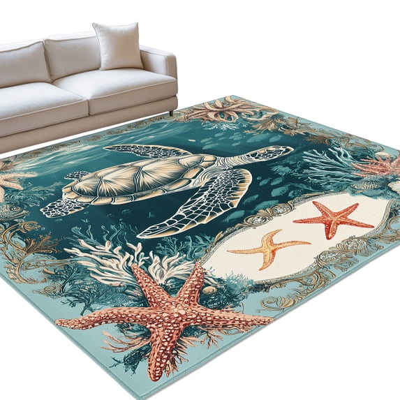 Area Rug 5x7ft Ocean Turtle Washable Area Rugs for Living Room Starfish ...