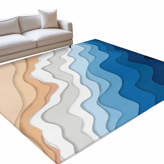 Area Rug 5x7ft Ombre Blue Brown Wave Ocean Washable Area Rugs for ...
