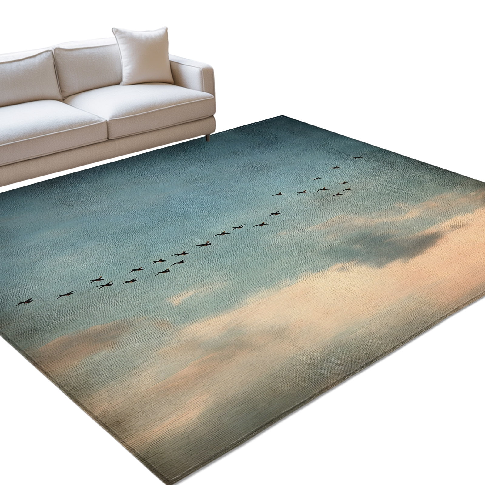 Area Rug 5x7ft Ombre Blue Red Sky Birds Washable Area Rugs for Living ...
