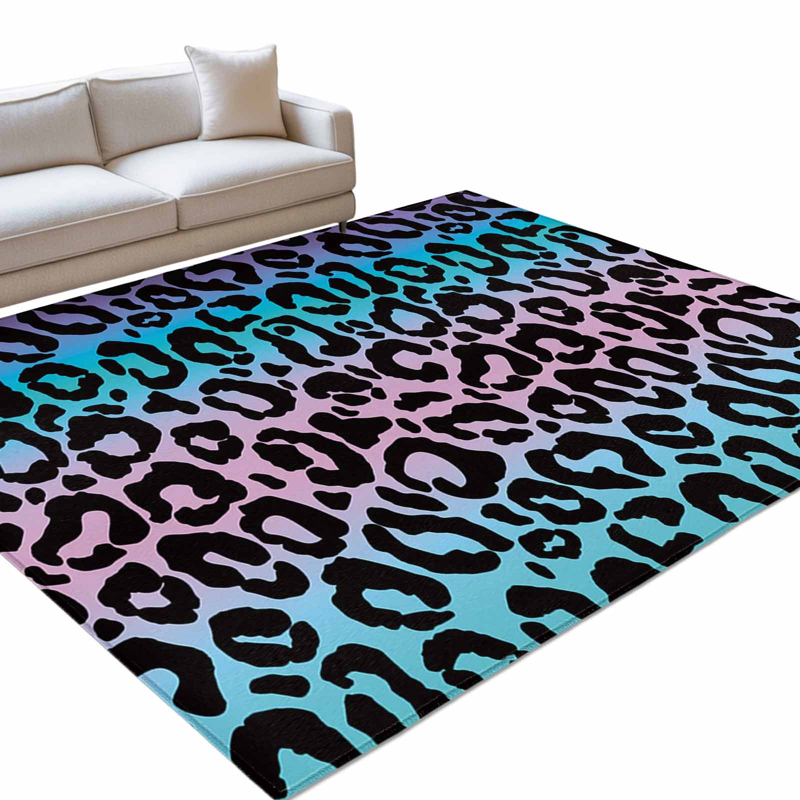 Area Rug 5x7ft Ombre Leopard Washable Area Rugs for Living Room Blue ...