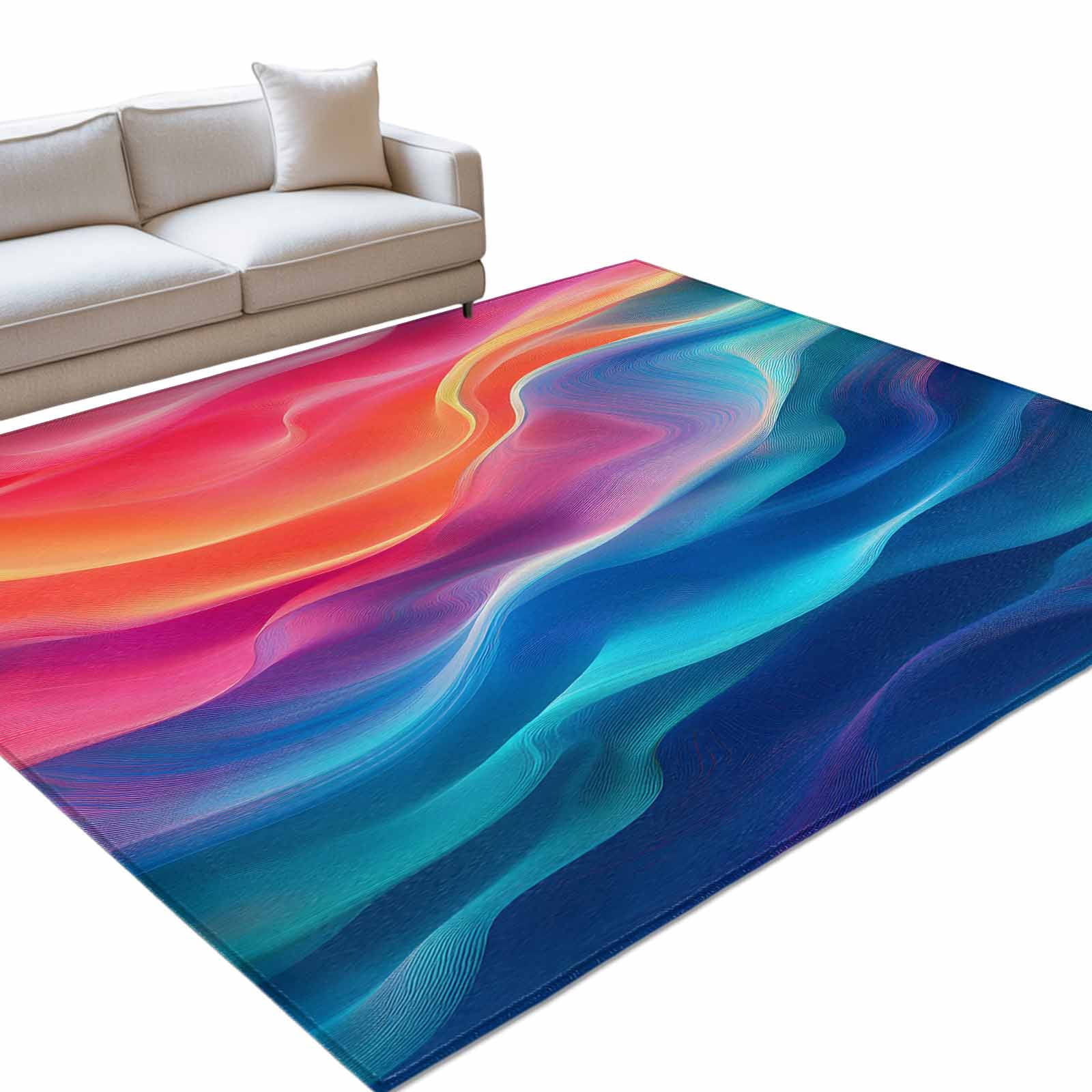 Area Rug 5x7ft Ombre Purple Blue Wave Washable Area Rugs for Living ...