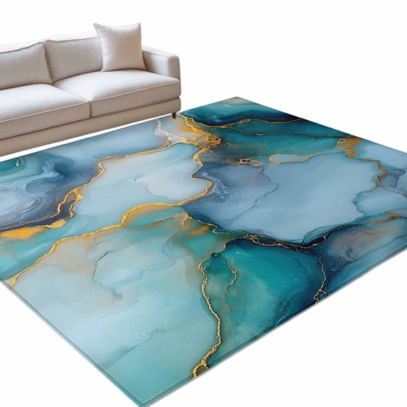 Area Rug 5x7ft Ombre Teal Blue Marble Texture Washable Area Rugs for ...