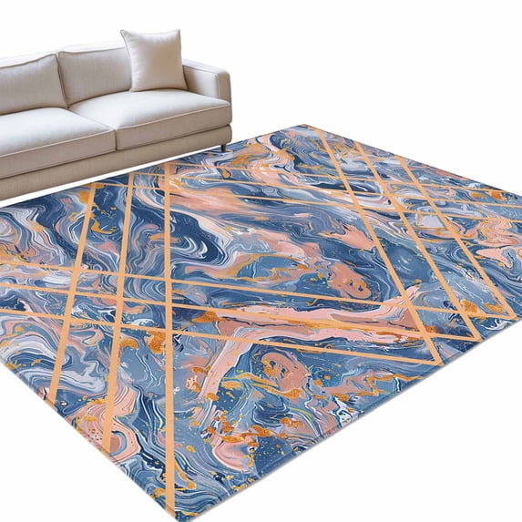 Area Rug 5x7ft Orange Blue Abstract Painting Washable Area Rugs for ...