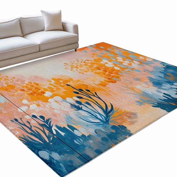 Area Rug 5x7ft Orange Blue Plant Washable Area Rugs for Living Room ...