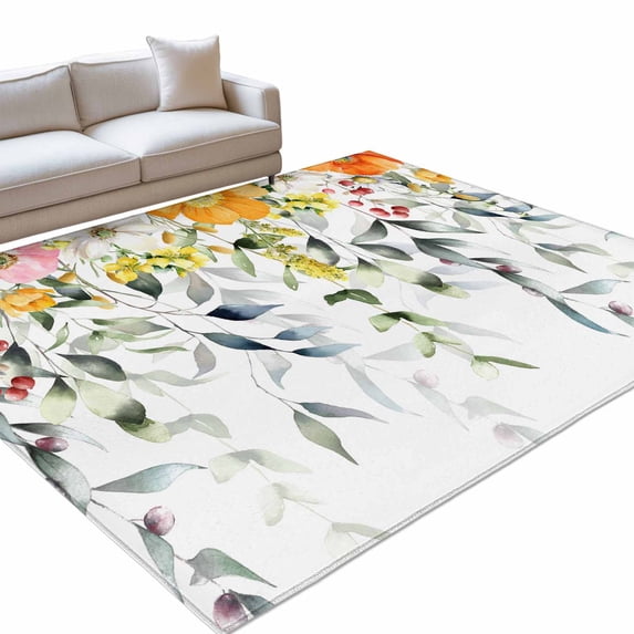 Area Rug 5x7ft Orange Red Flowers Washable Area Rugs for Living Room ...