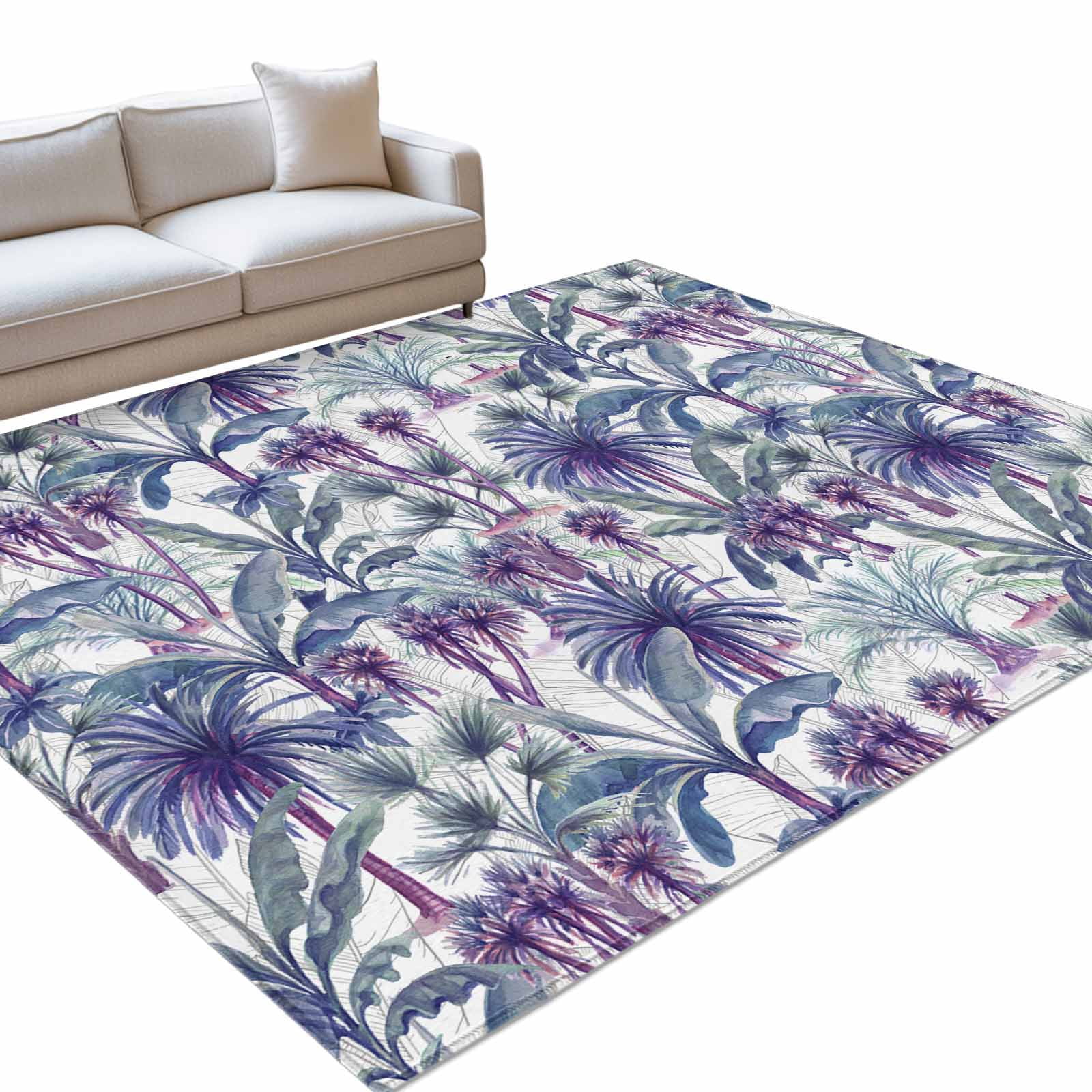 Area Rug 5x7ft Palm Leaves Washable Area Rugs for Living Room Purple ...