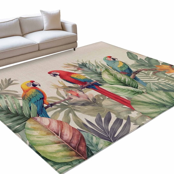 Area Rug 5x7ft Parrot Birds Branch Leaves Washable Area Rugs for Living ...