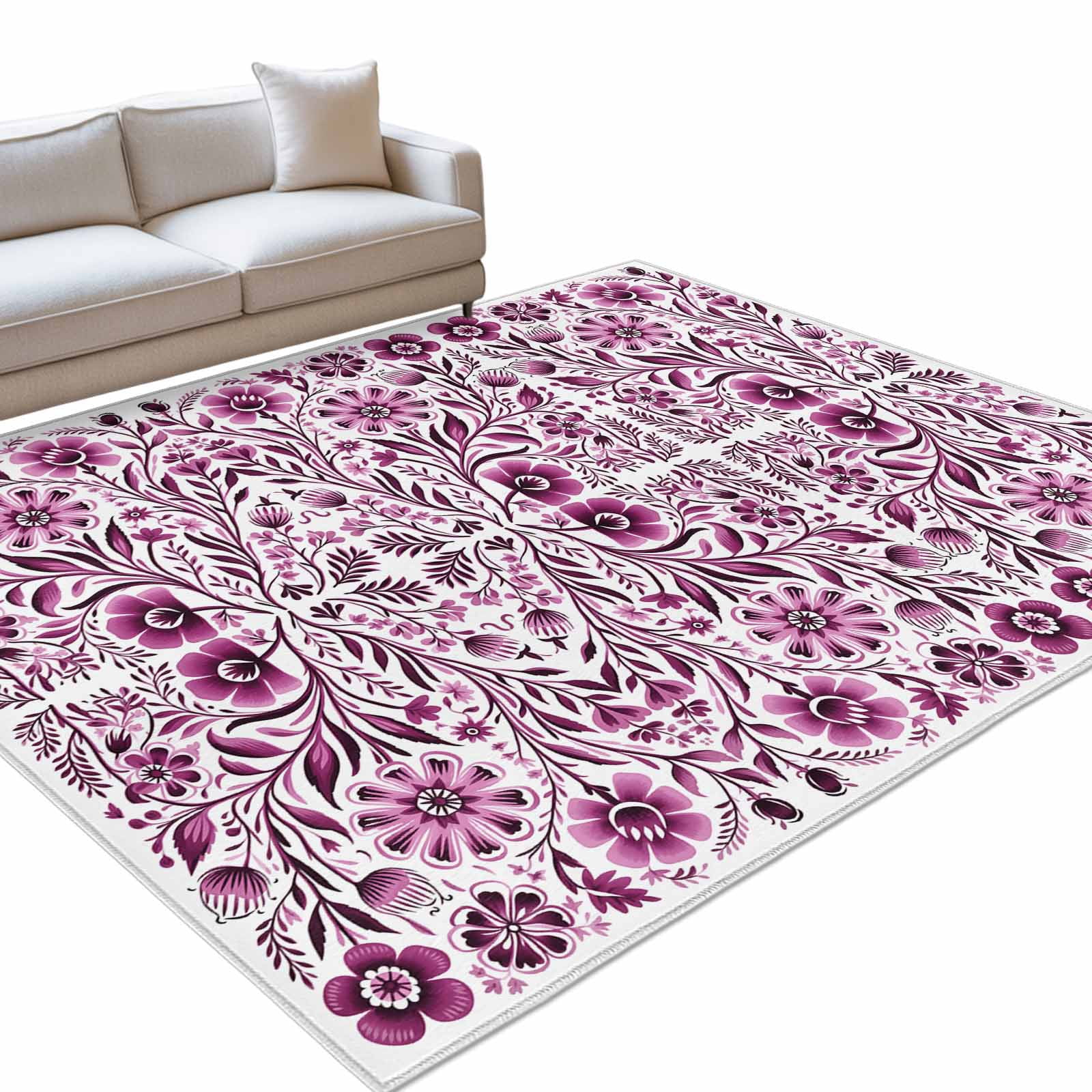 Area Rug 5x7ft Pink Abstract Floral Washable Area Rugs for Living Room ...