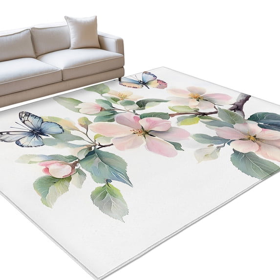 Area Rug 5x7ft Pink Flowers Leaf Washable Area Rugs for Living Room ...