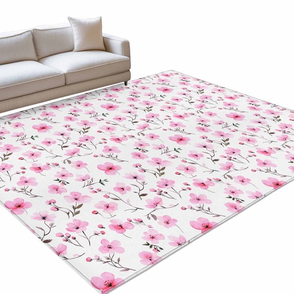 Area Rug 5x7ft Pink Flowers Leaf Washable Area Rugs for Living Room ...