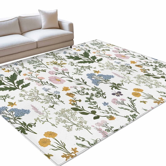 Area Rug 5x7ft Pink Green Blue Flower Washable Area Rugs for Living ...