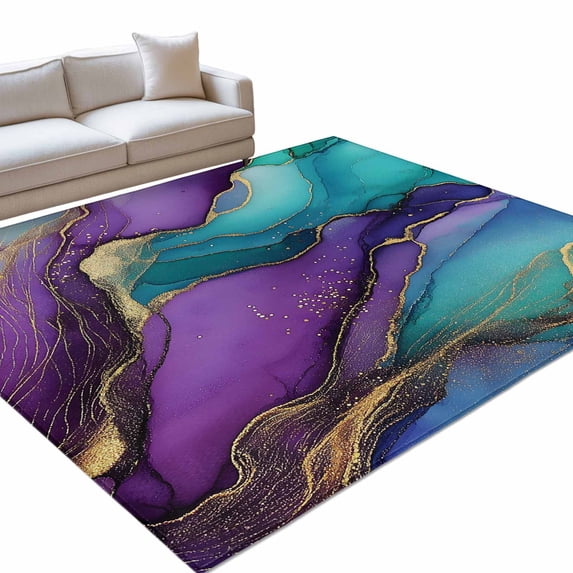 Area Rug 5x7ft Purple Blue Marble Texture Washable Area Rugs for Living ...