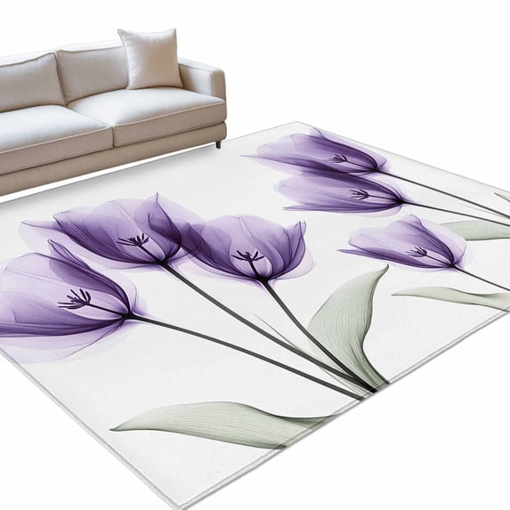Area Rug 5x7ft Purple Tulip Flowers Washable Area Rugs for Living Room ...