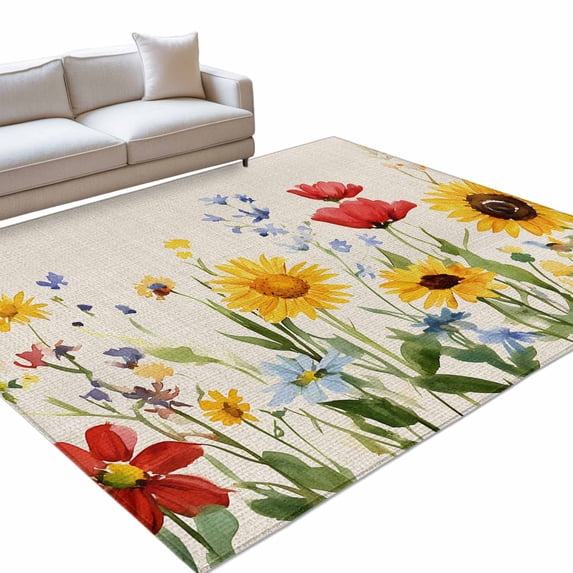 Area Rug 5x7ft Red Blue Flower Washable Area Rugs for Living Room ...