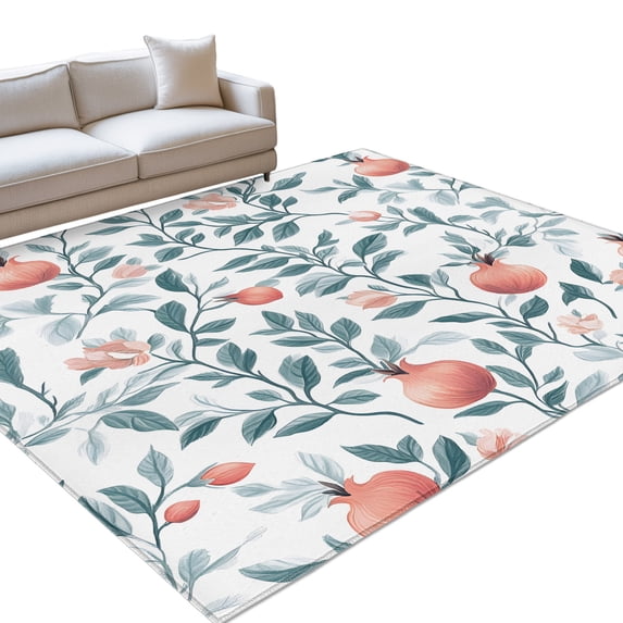 Area Rug 5x7ft Red Fruit Leaves Washable Area Rugs for Living Room Blue ...