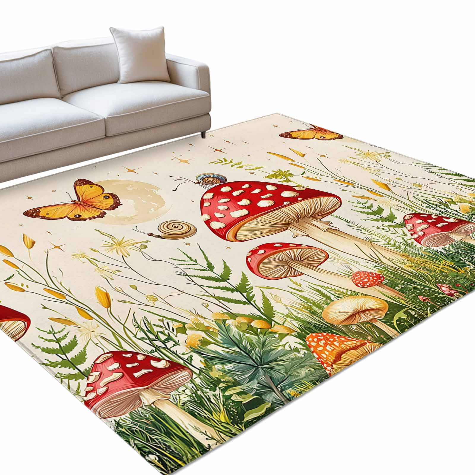 Area Rug 5x7ft Red Mushroom Flower Grass Washable Area Rugs for Living ...
