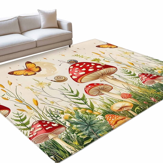 Area Rug 5x7ft Red Mushroom Flower Grass Washable Area Rugs for Living ...