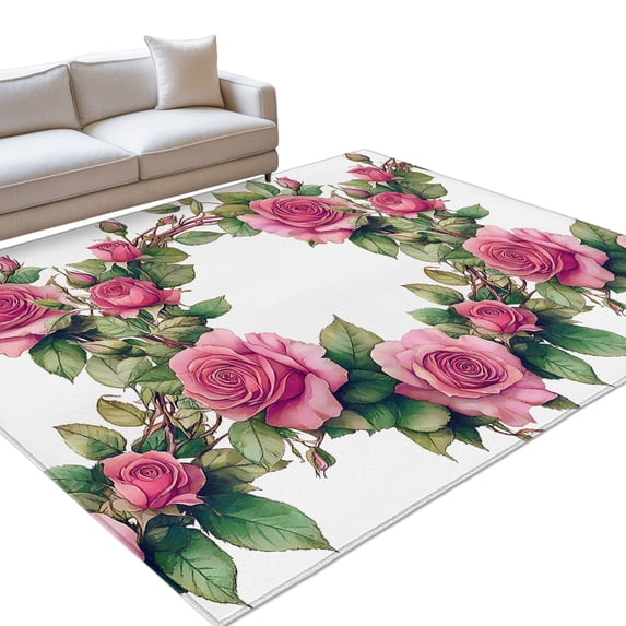 Area Rug 5x7ft Red Rose Wreath Washable Area Rugs for Living Room ...