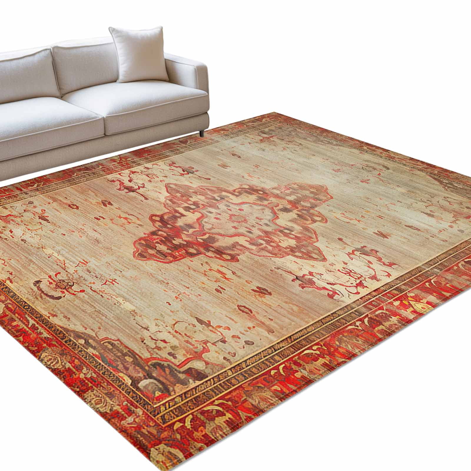 Area Rug 5x7ft Red Vintage Figure Medieval Ethnic Style Turkish Texture ...